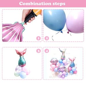 50pcs Mermaid Theme Balloons Kit, Little Mermaid Tail Foil Balloons and Sea Shells Latex Balloons Arch Kit for Birthday Party Decorations for Girls, Baby Shower, Backdrop Decorations