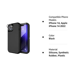 MXX Heavy Duty Case for iPhone 14, with Tempered Glass Screen Protector,Camera Lens Protector 3-Layer Full Body Protection Cover Shockproof DustProof, 6.1 inch 2022 (Black)