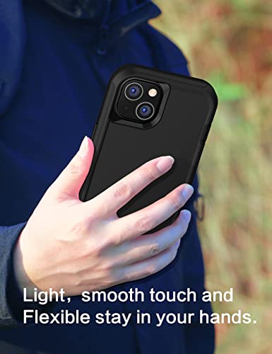 MXX Heavy Duty Case for iPhone 14, with Tempered Glass Screen Protector,Camera Lens Protector 3-Layer Full Body Protection Cover Shockproof DustProof, 6.1 inch 2022 (Black)