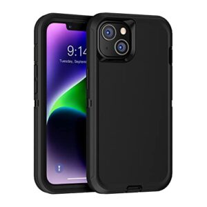 MXX Heavy Duty Case for iPhone 14, with Tempered Glass Screen Protector,Camera Lens Protector 3-Layer Full Body Protection Cover Shockproof DustProof, 6.1 inch 2022 (Black)