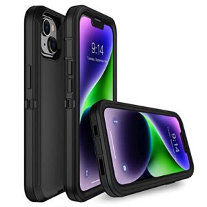 MXX Heavy Duty Case for iPhone 14, with Tempered Glass Screen Protector,Camera Lens Protector 3-Layer Full Body Protection Cover Shockproof DustProof, 6.1 inch 2022 (Black)