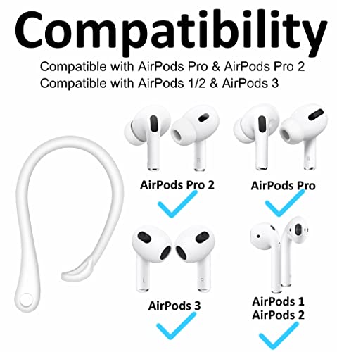 4 Pairs 【 Anti-Slip 】 Compatible with AirPods 2 Ear Hooks, Replacement Ergonomic Design Comfortable Fit Ear Tips Wingtips Sport Holder Accessories Compatible with AirPods 3 2 1 & Pro White 722