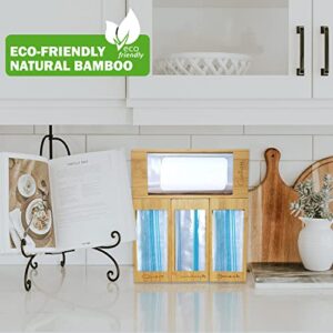 GreenSpace Bamboo Food Storage Bag Organizer (4 box set) for Kitchen Counter, Drawer, or Wall Mounted - Compatible With Gallon, Quart, Sandwich & Snack Bags