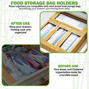 GreenSpace Bamboo Food Storage Bag Organizer (4 box set) for Kitchen Counter, Drawer, or Wall Mounted - Compatible With Gallon, Quart, Sandwich & Snack Bags