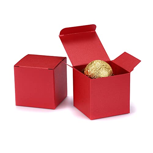 Quotidian 12pcs Small Glitter Pearlescent Paper Gift Boxes with Lids 2x2x2 (Red)