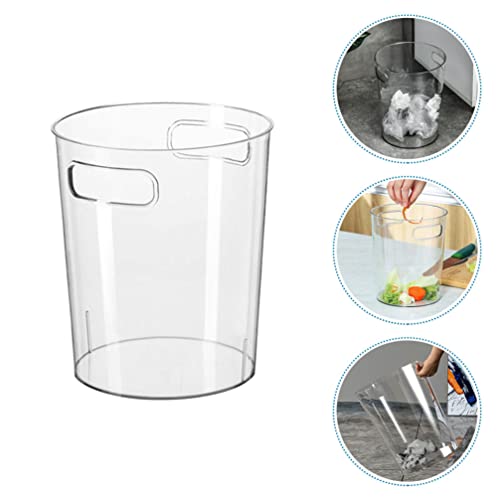 FOMIYES Clear Acrylic Trash Can Wastebasket Trash Bin with Handle Round Garbage Container Bin Small Plastic Wastebasket for Bathroom Bedroom Kitchen Home Office Dorm