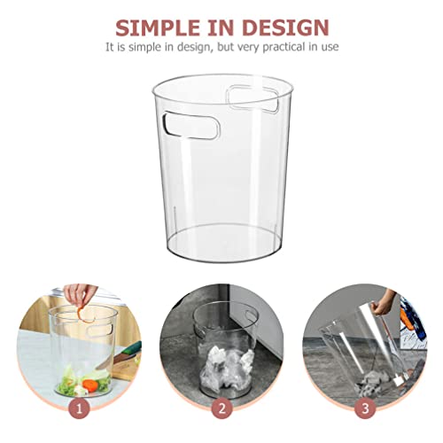 FOMIYES Clear Acrylic Trash Can Wastebasket Trash Bin with Handle Round Garbage Container Bin Small Plastic Wastebasket for Bathroom Bedroom Kitchen Home Office Dorm