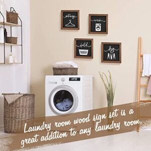 Laundry Room Decor for Wall Farmhouse Laundry Signs Set of 4 Wash Dry Fold Put Away Rustic Laundry Decor for Laundry Room Shelf Laundry Wall Decor with Wood Frame Decorative Laundry Room Sign 8''x 8''