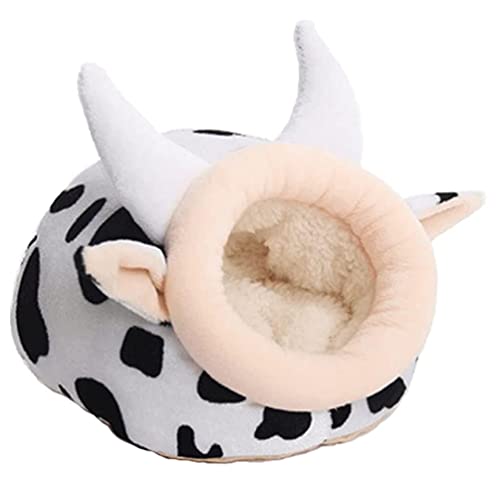 POPETPOP Mini Hamster Bed Hideouts Houses, Cotton Small Animal Pet Nest Cave Cute Cow Shaped Warm Rat Bed Hamster Warm Nest Hamster Fleece Hut Winter House for Dwarf Hamster Mice 11x11cm