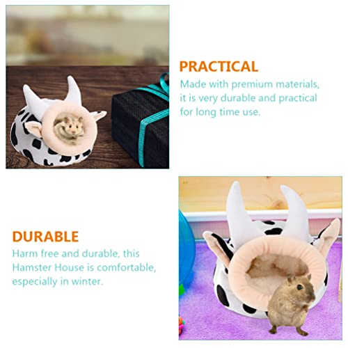 POPETPOP Mini Hamster Bed Hideouts Houses, Cotton Small Animal Pet Nest Cave Cute Cow Shaped Warm Rat Bed Hamster Warm Nest Hamster Fleece Hut Winter House for Dwarf Hamster Mice 11x11cm