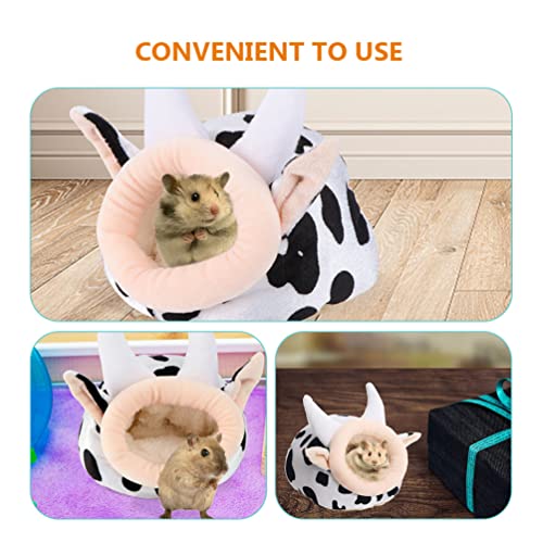 POPETPOP Mini Hamster Bed Hideouts Houses, Cotton Small Animal Pet Nest Cave Cute Cow Shaped Warm Rat Bed Hamster Warm Nest Hamster Fleece Hut Winter House for Dwarf Hamster Mice 11x11cm