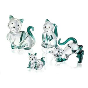 hdcrystalgifts blown glass cat figurines collectibles pack of 4 emerald green crystal kitty animal statue kitten sculpture