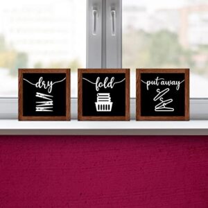 Zzbakress Farmhouse Laundry Room Decor,Wash Dry Fold Put Away Set of 4,Laundry Sign (black)