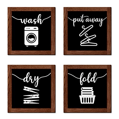 Zzbakress Farmhouse Laundry Room Decor,Wash Dry Fold Put Away Set of 4,Laundry Sign (black)