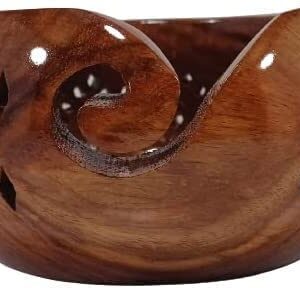 GURU JEE™ Handmade Wooden Yarn Bowl Wool Ball Holder Knitting Bowl Crochet Holder Gifts Showpiece (Natural_Brown_Jali_2) (1 Piece)