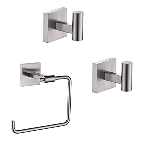 KOKOSIRI Robe Hooks Bathroom Towel Hook 2 Pack Bath Towel Rings Hand Towel Holder Brushed Nickel B1013BR-P2+B3007BR