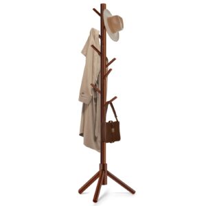 wangmuxia high-grade wooden coat rack, freestanding coat rack with 8 hooks and 3 adjustable size tree coat racks for bedroom, hallway, entrance, office, for hats, coats, scarves, handbags