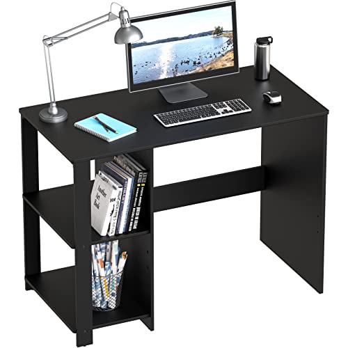 SHW Home Office Computer Desk with Shelves, Black