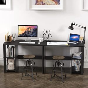 SHW Home Office Computer Desk with Shelves, Black