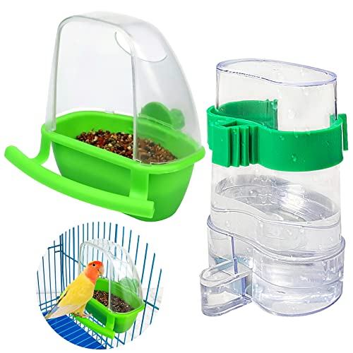 2Pcs Bird Feeder Water Dispenser for Cage Parakeet Bird Water Hanging Feeder Cup Plastic Food Feeding Box Pet Cage Accessories Seed Food Holder for Small Birds Parrots Cockatiel Budgies