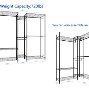 Serxis Heavy Duty Garment Rack for Hanging Clothes, Metal Clothing Rack,Large Capacity Portable Clothing Rack,Freestanding Open Wardrobe Organizer Rack, 67.0"L x 13.8"W x 75.6"H Max Load 720LBS, Black