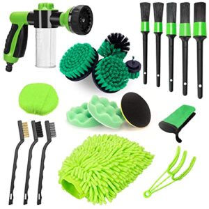 20pcs car detailing brush set, car detailing kit, auto detailing drill brush set, car detailing brushes, car buffing sponge pads kit, car cleaning tools kit for interior, exterior, wheels, dashboard