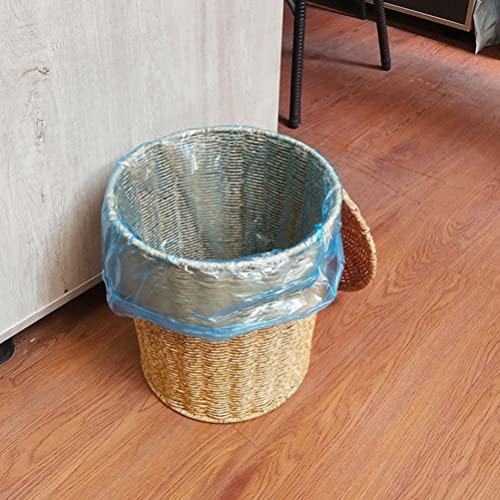 Zerodeko Small Trash Can, Imitation Rattan Woven Waste Bin with Lid, Waste Basket for Bedroom, Office, Kitchen, Boho Round Garbage Can Plastic Sundries Holder Laundry Basket for Bathroom