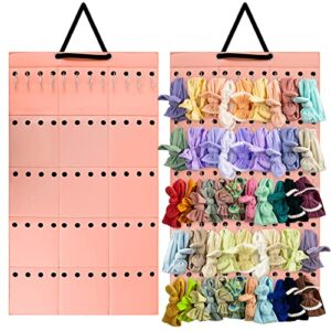 tinabless headband holder hair bows organizer for girls, headband organizer for newborn, baby bow holder for door,closet,wall, bow storage wall hanging decor,light pink