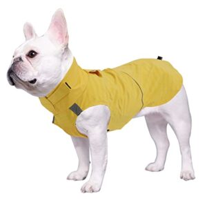 Brabtod Bulldog Waterproof Raincoat,French Bulldog Lightweight Rainproof Jacket Reflective Saftey with Harness Hole Dog Poncho Vest for Pugs French English Bulldog American Pit Bulldog-Yellow-XS