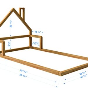 P'Kolino Casita House Twin Floor Bed - Montessori Inspired - Solid FSC Certified Solid Wood Floor Bed - Natural Wood