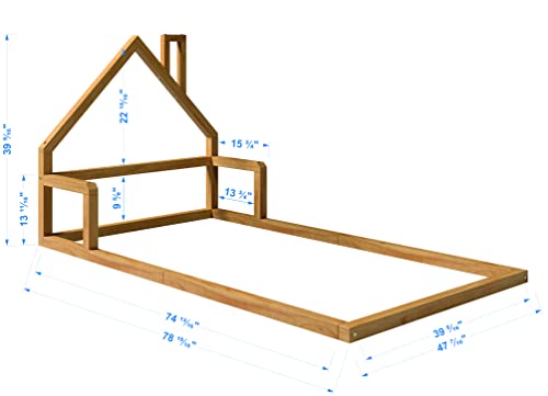 P'Kolino Casita House Twin Floor Bed - Montessori Inspired - Solid FSC Certified Solid Wood Floor Bed - Natural Wood