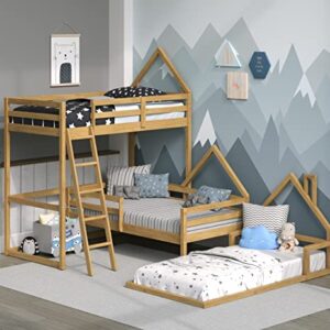 P'Kolino Casita House Twin Floor Bed - Montessori Inspired - Solid FSC Certified Solid Wood Floor Bed - Natural Wood