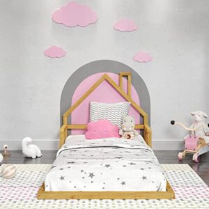 P'Kolino Casita House Twin Floor Bed - Montessori Inspired - Solid FSC Certified Solid Wood Floor Bed - Natural Wood