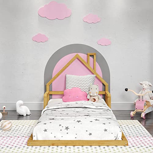 P'Kolino Casita House Twin Floor Bed - Montessori Inspired - Solid FSC Certified Solid Wood Floor Bed - Natural Wood