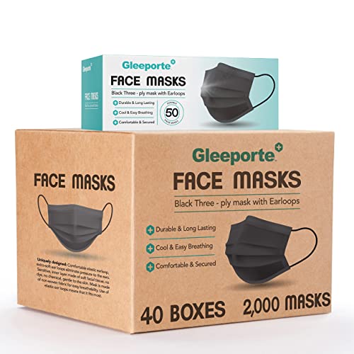 Black Disposable Face Mask, 3-Ply Adult Masks, Facial Cover with Elastic Earloops For Home, Office, School, and Outdoors