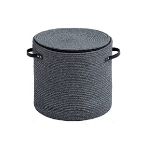 wayideal cotton rope storage basket with lid & wicker basket with lid for toys, books, multi-purpose storage basket for living room,14x13inches(dark grey)