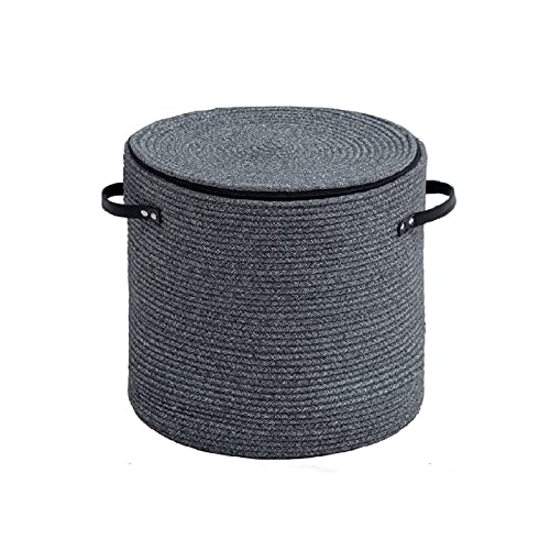 WAYIDEAL Cotton Rope Storage Basket with Lid & Wicker basket with Lid for Toys, Books, Multi-Purpose Storage Basket for Living Room,14x13inches(DARK GREY)