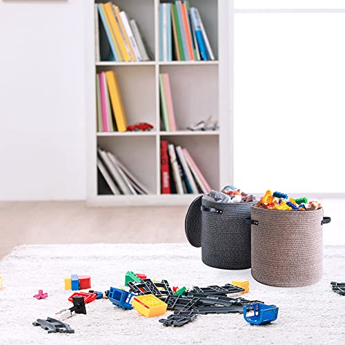 WAYIDEAL Cotton Rope Storage Basket with Lid & Wicker basket with Lid for Toys, Books, Multi-Purpose Storage Basket for Living Room,14x13inches(DARK GREY)