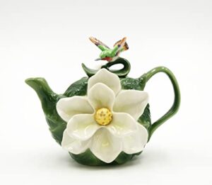 cosmos gifts 56647 porcelain magnolia flower teapot with hummingbird 4 5/8"h