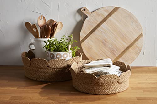 Mud Pie Scalloped Jute Basket Set, Brown