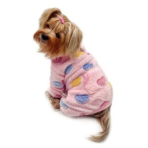 klippo dog/puppy ultra soft plush colorful hearts turtleneck pajamas - pink - s