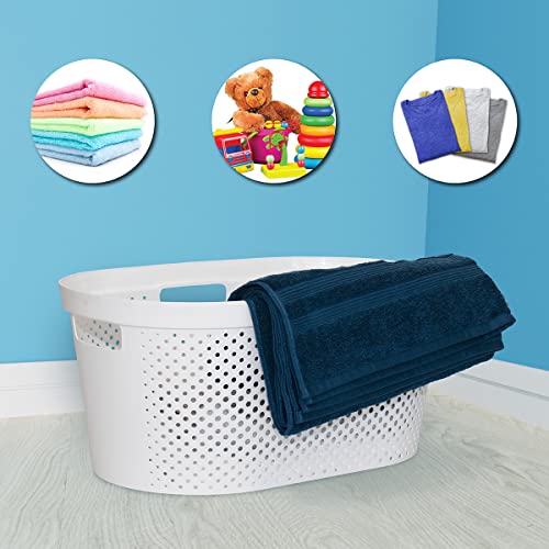 Clorox Laundry Basket Plastic - Portable Clothes Hamper with Handles - Short Storage Bin for Bedroom and Baby Nursery, 1 Bushel, White