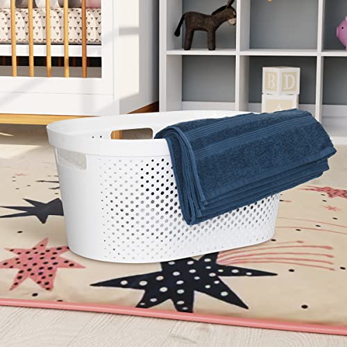 Clorox Laundry Basket Plastic - Portable Clothes Hamper with Handles - Short Storage Bin for Bedroom and Baby Nursery, 1 Bushel, White