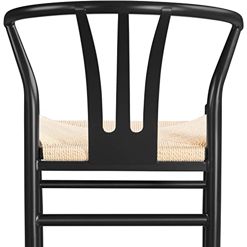 Yaheetech 4PCS Weave Dining Chair Weave Chair Mid-Century Modern Metal Rattan Chair Black Dining Chair Armchairs Hemp Seat Chair Accent Chair for Kitchen, Dining, Living Room Side Chairs, Black