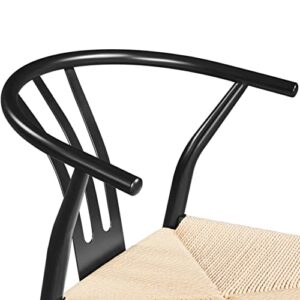 Yaheetech 4PCS Weave Dining Chair Weave Chair Mid-Century Modern Metal Rattan Chair Black Dining Chair Armchairs Hemp Seat Chair Accent Chair for Kitchen, Dining, Living Room Side Chairs, Black