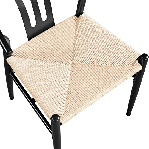 Yaheetech 4PCS Weave Dining Chair Weave Chair Mid-Century Modern Metal Rattan Chair Black Dining Chair Armchairs Hemp Seat Chair Accent Chair for Kitchen, Dining, Living Room Side Chairs, Black