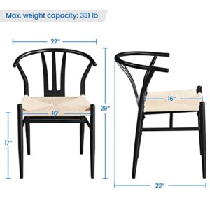 Yaheetech 4PCS Weave Dining Chair Weave Chair Mid-Century Modern Metal Rattan Chair Black Dining Chair Armchairs Hemp Seat Chair Accent Chair for Kitchen, Dining, Living Room Side Chairs, Black