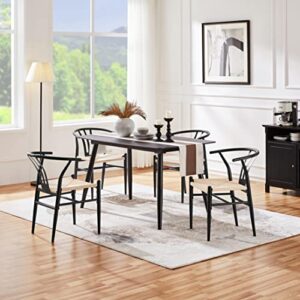 Yaheetech 4PCS Weave Dining Chair Weave Chair Mid-Century Modern Metal Rattan Chair Black Dining Chair Armchairs Hemp Seat Chair Accent Chair for Kitchen, Dining, Living Room Side Chairs, Black