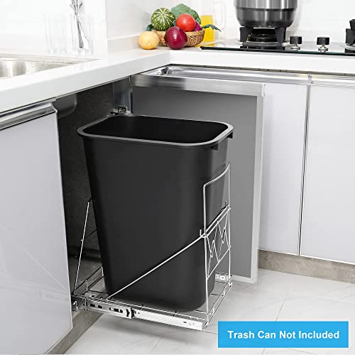 GRIKODA Pull Out Trash Can Under Cabinet, Kitchen Adjustable Sliding Waste Bin Frame,Trash Can Not Included