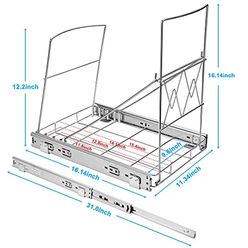 GRIKODA Pull Out Trash Can Under Cabinet, Kitchen Adjustable Sliding Waste Bin Frame,Trash Can Not Included